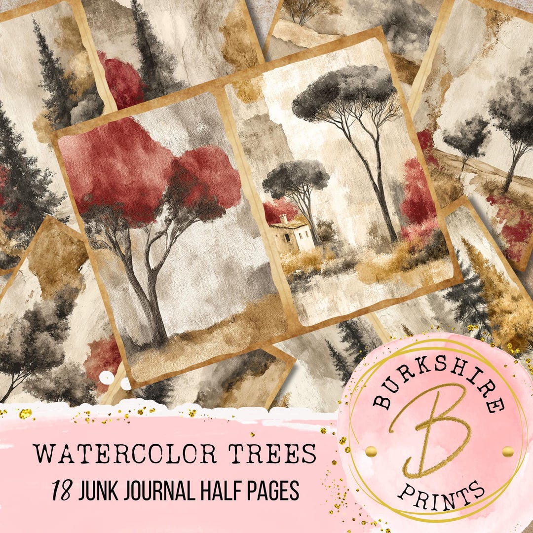 Watercolor Canvas Trees Forest Junk Journal Pages Digital Download ...