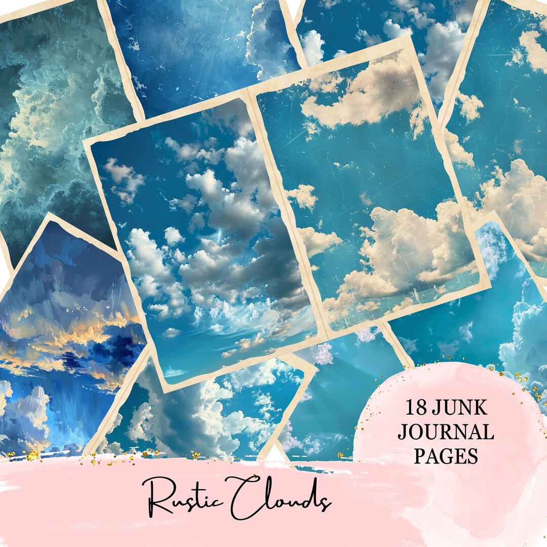 Rustic Blue Clouds / Cloudy Skies Junk Journal Pages / Pillow Clouds ...