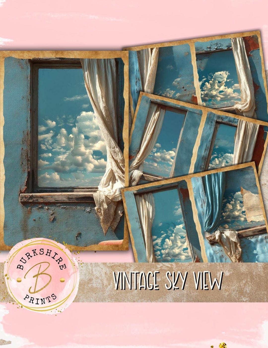 Vintage Window Sky View Collage, Junk Journal Ephemera (digital ...