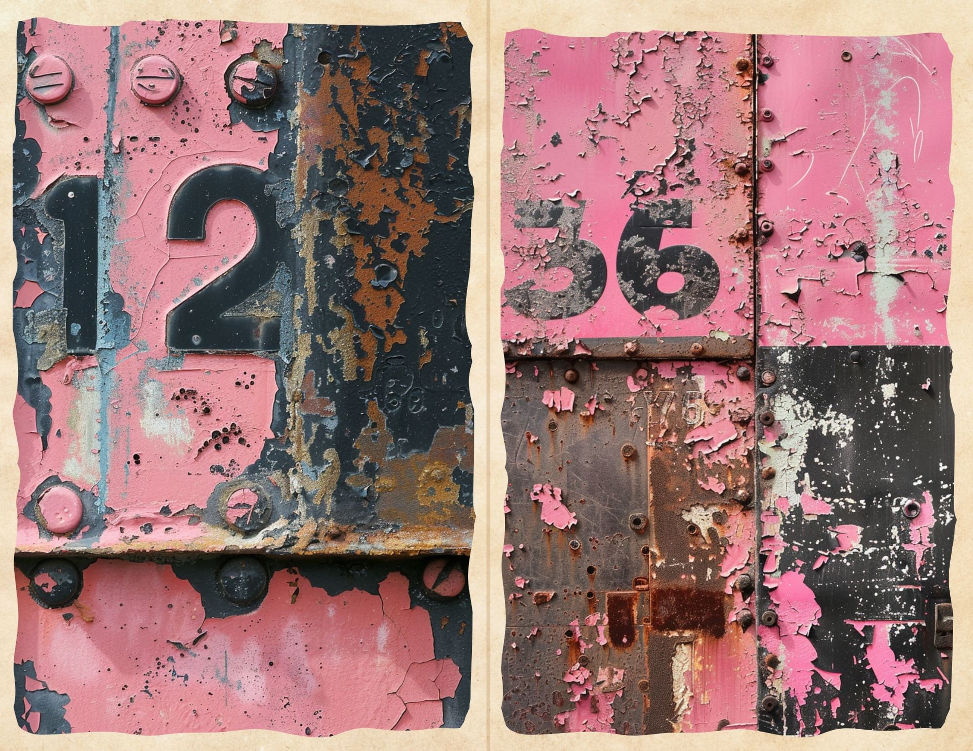 Pink & Black Old Rusty Metal With Numbers Mix Media Collage Junk ...