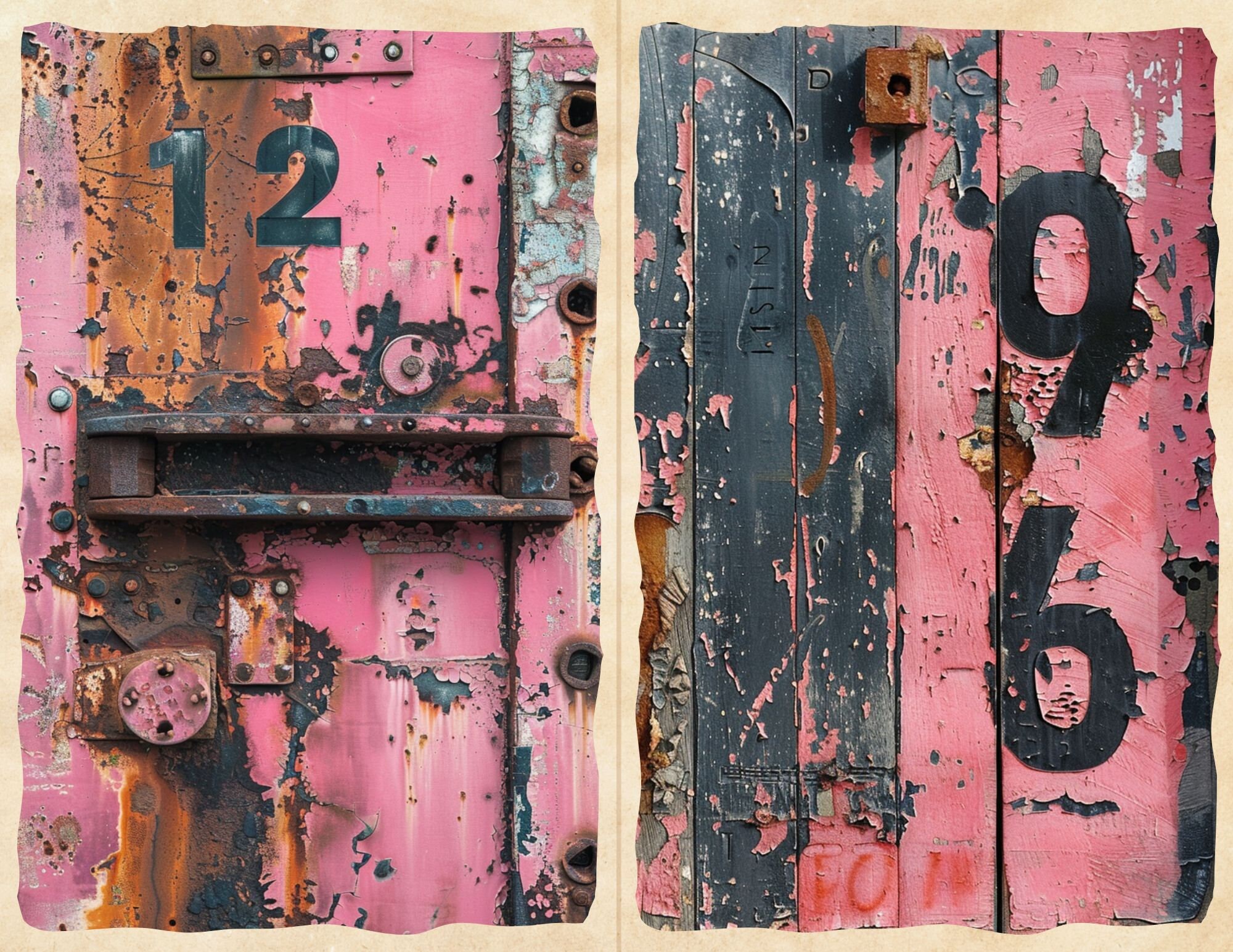 Pink & Black Old Rusty Metal With Numbers Mix Media Collage Junk ...