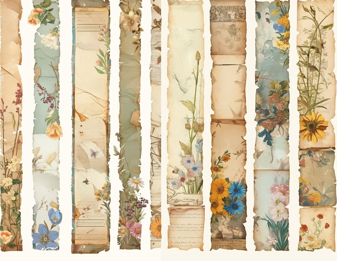 Vintage Botanical Book Spine Strips: Junk Journal Printable (digital ...