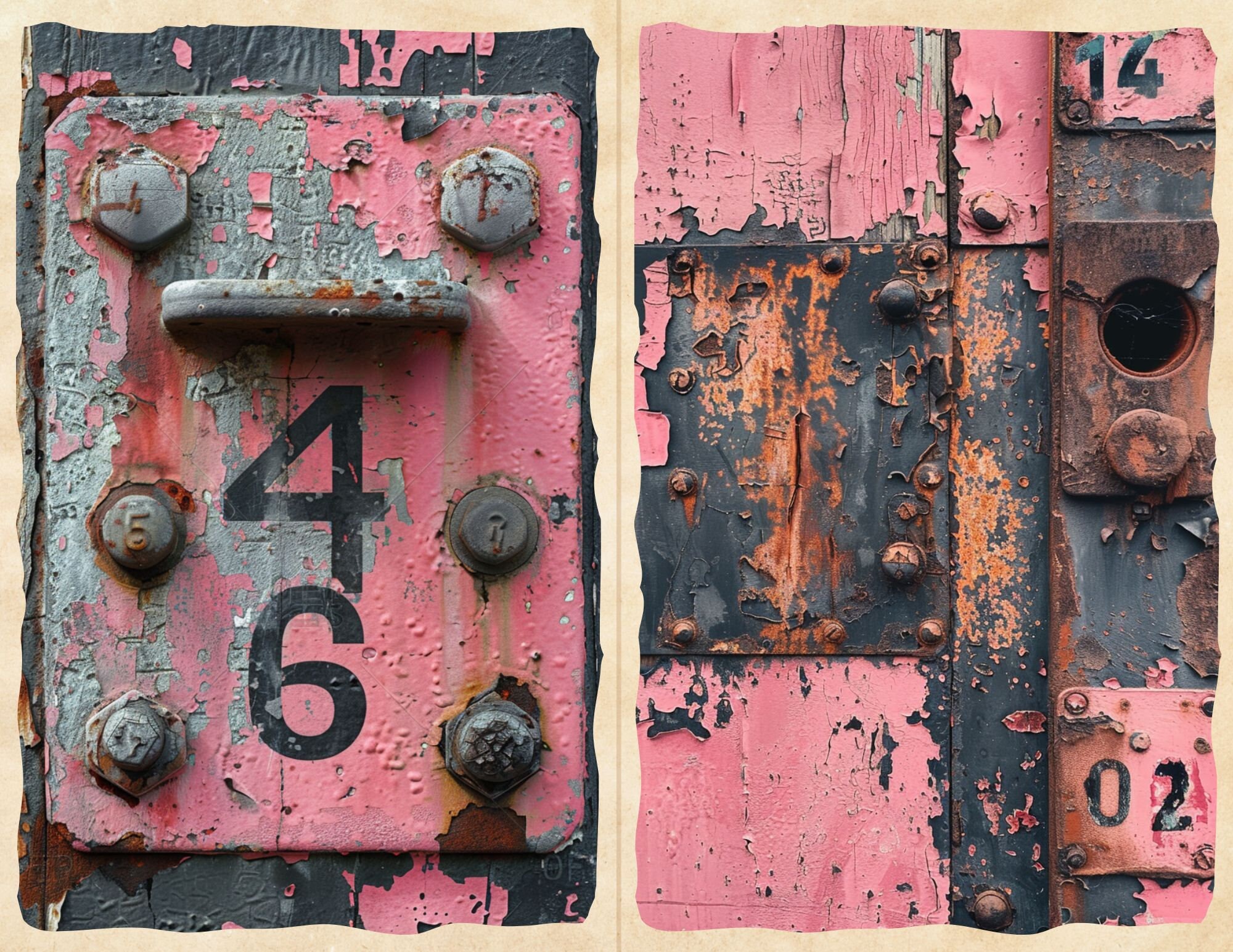 Pink & Black Old Rusty Metal With Numbers Mix Media Collage Junk ...