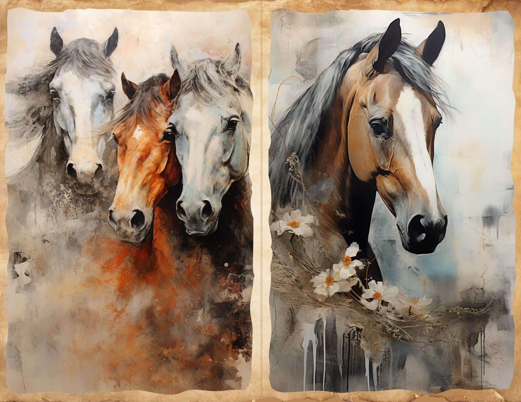 Beautiful Horses With Flowers Collage Junk Journal Collage Scrapbook ...