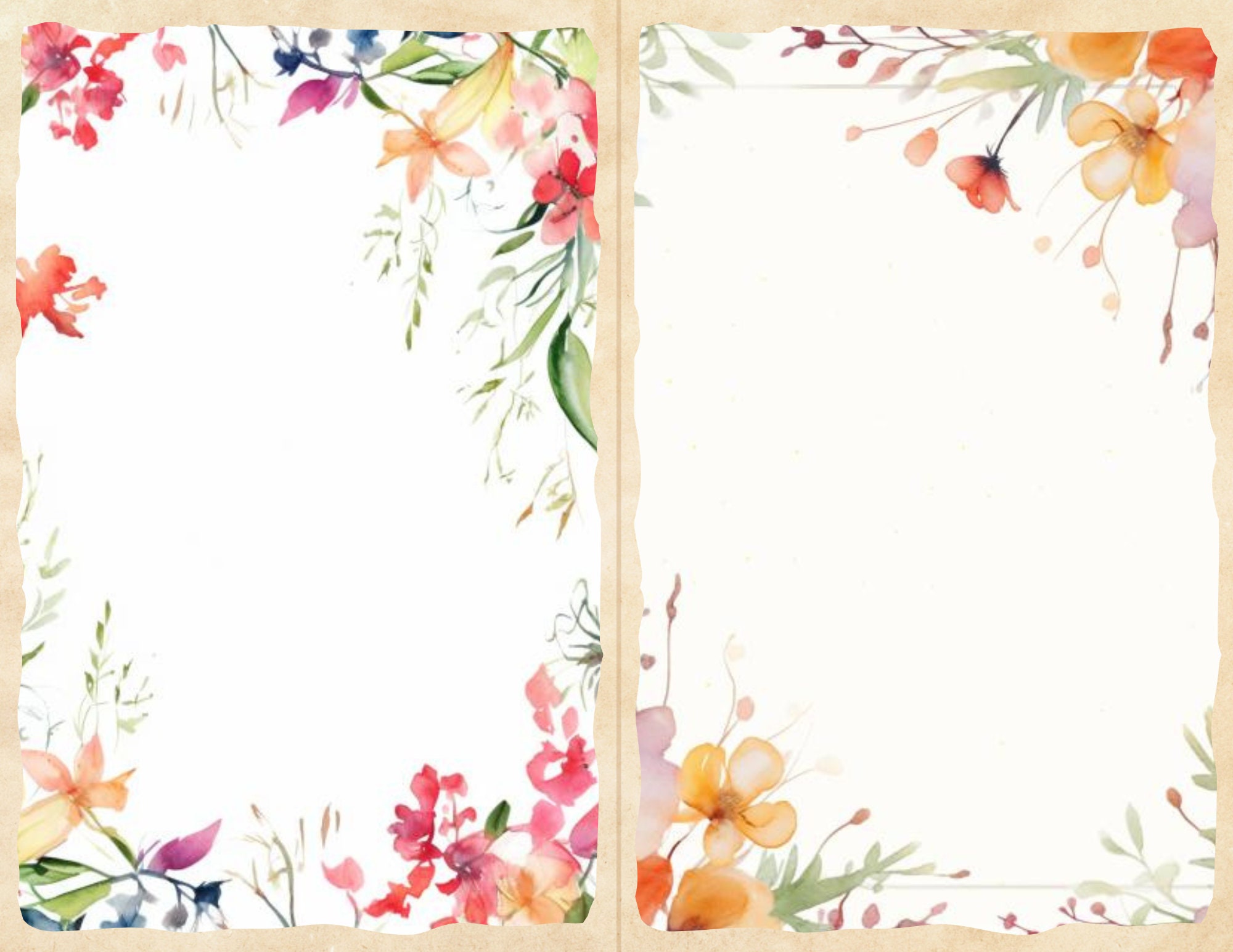 Botanical Border Stationary Junk Journal Pages / Floral Paper Trim ...