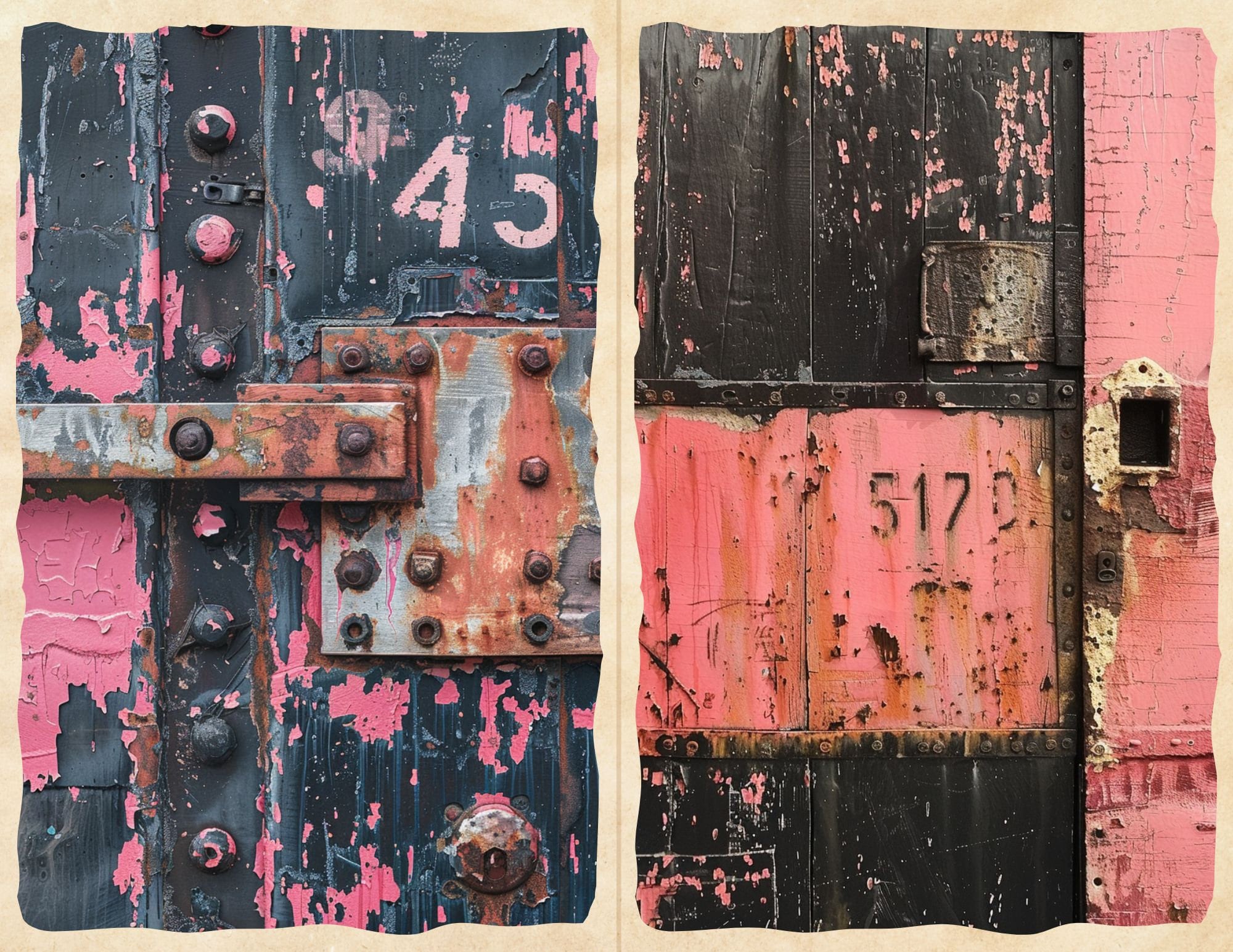 Pink & Black Old Rusty Metal With Numbers Mix Media Collage Junk ...