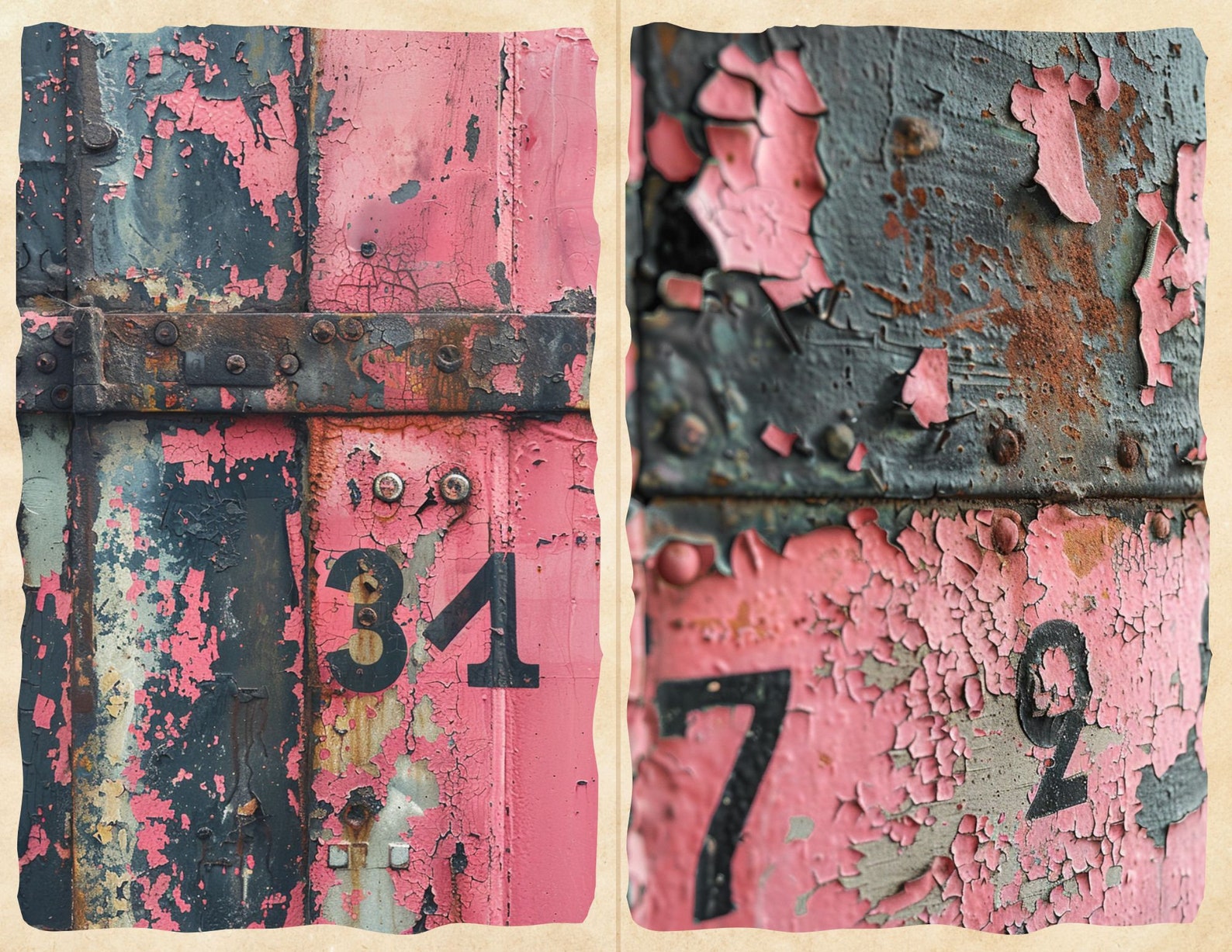 Pink & Black Old Rusty Metal With Numbers Mix Media Collage Junk ...