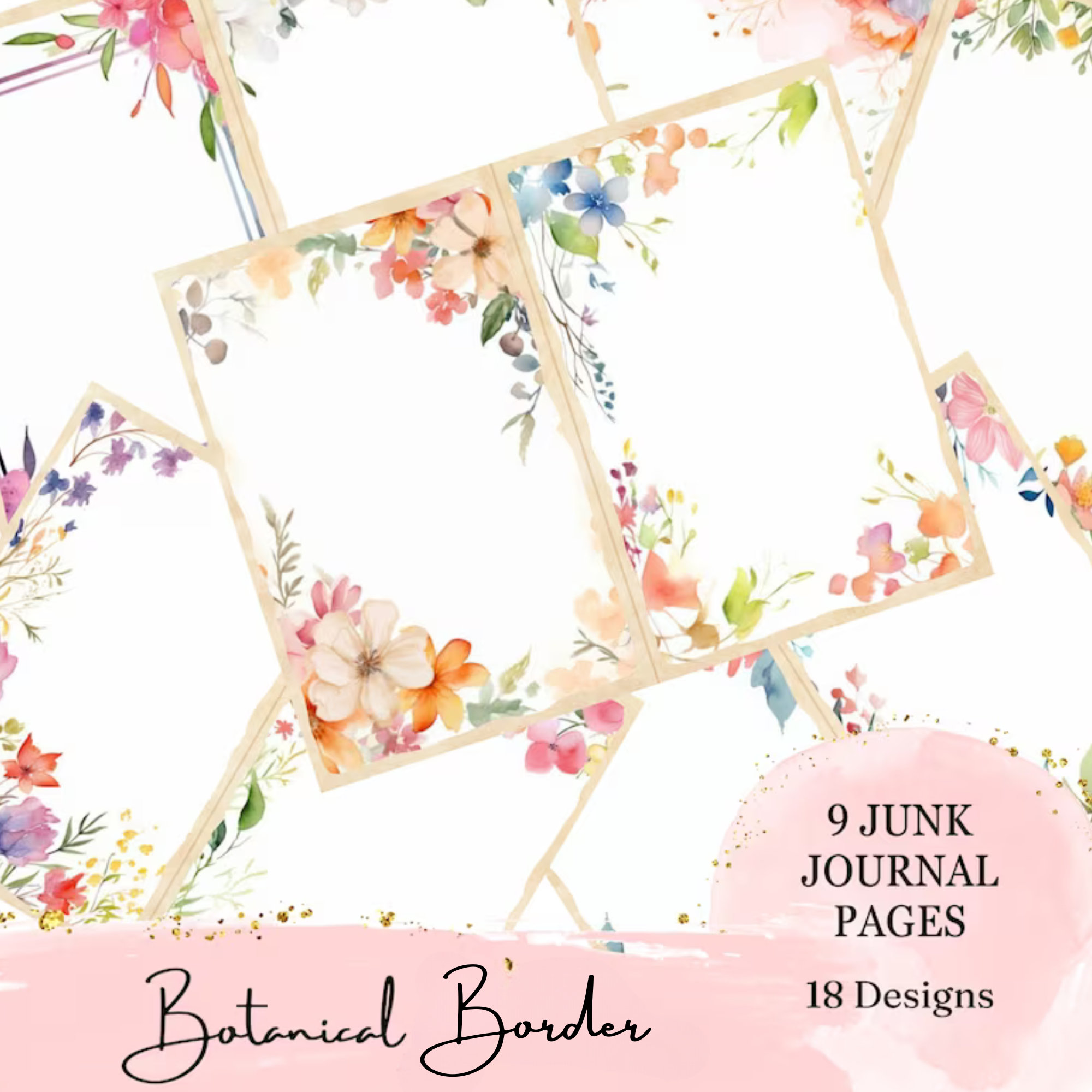 Botanical Border Stationary Junk Journal Pages / Floral Paper Trim ...