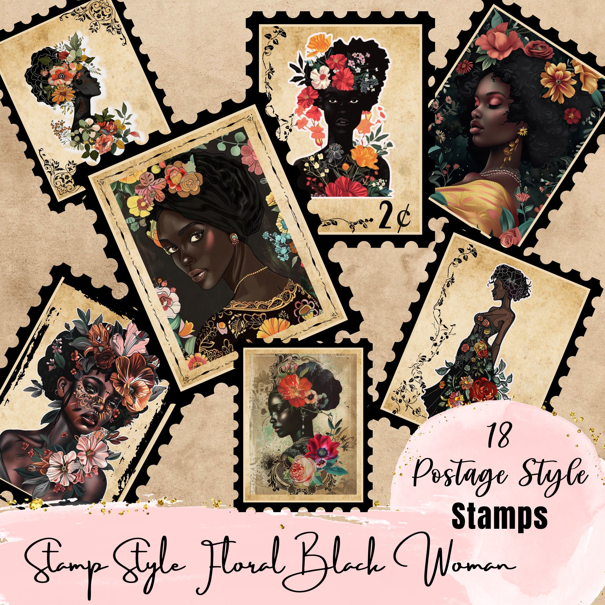 Victorian Black Lady Postage Stamp Black History Month Fussy Cut ...