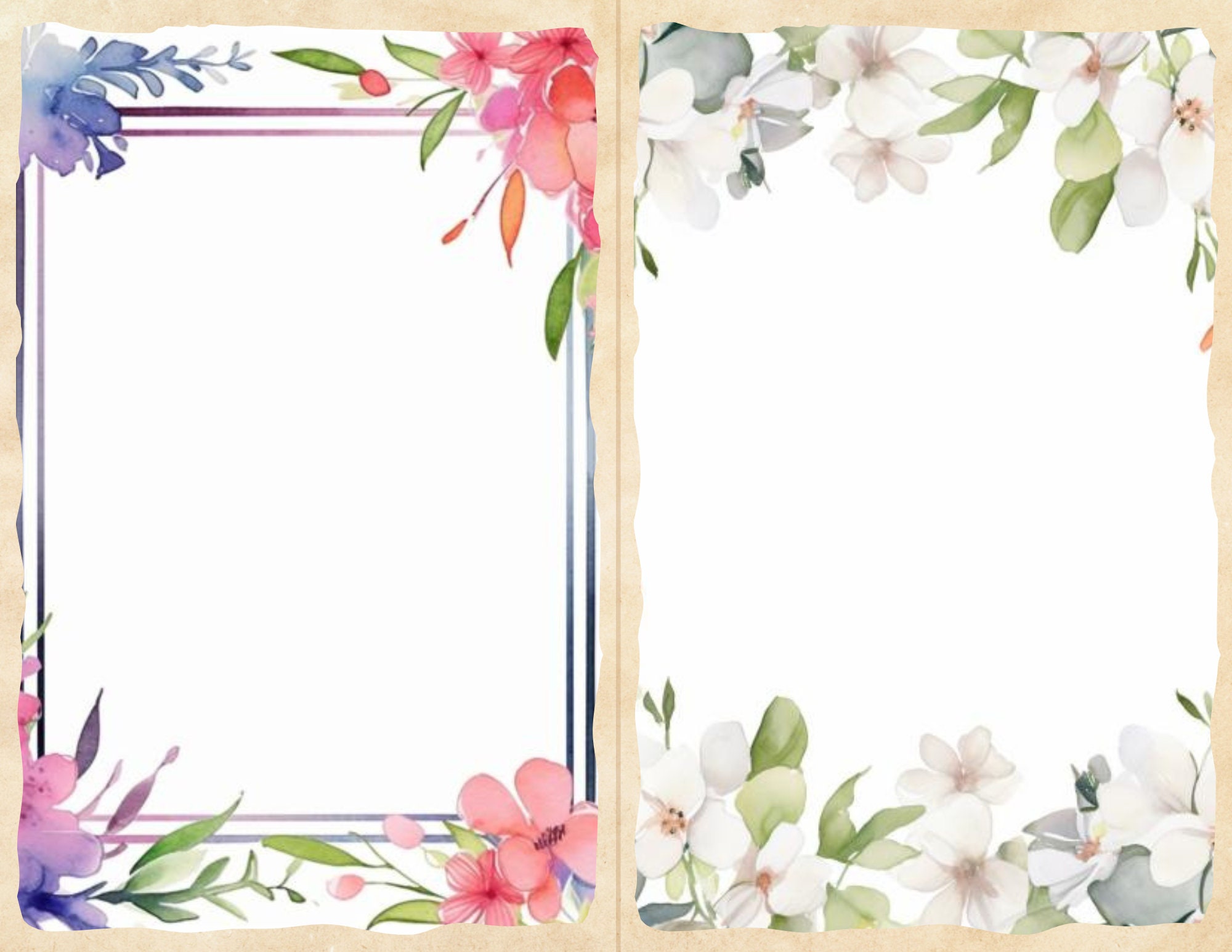 Botanical Border Stationary Junk Journal Pages / Floral Paper Trim ...