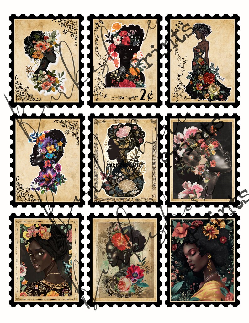 Victorian Black Lady Postage Stamp Black History Month Fussy Cut ...