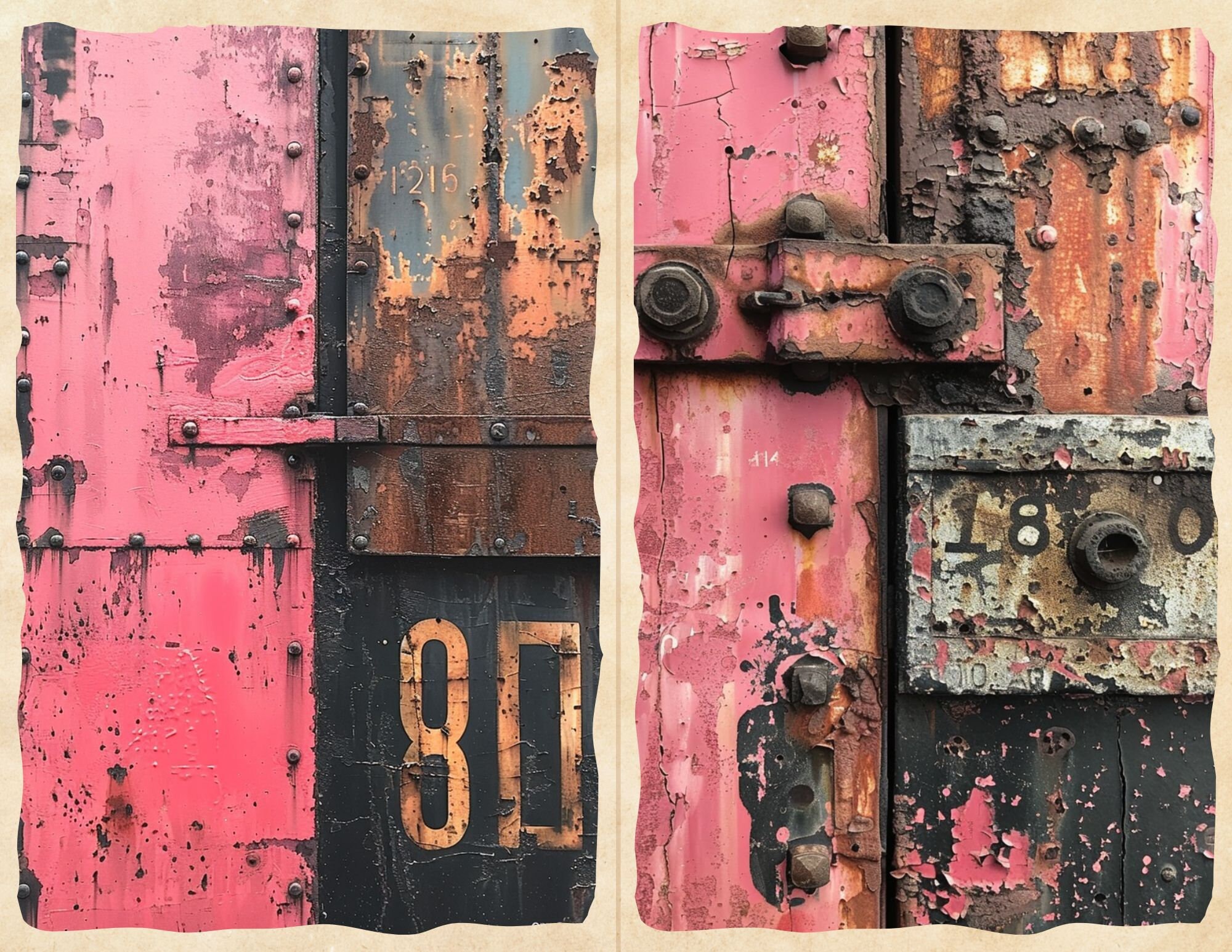 Pink & Black Old Rusty Metal With Numbers Mix Media Collage Junk ...
