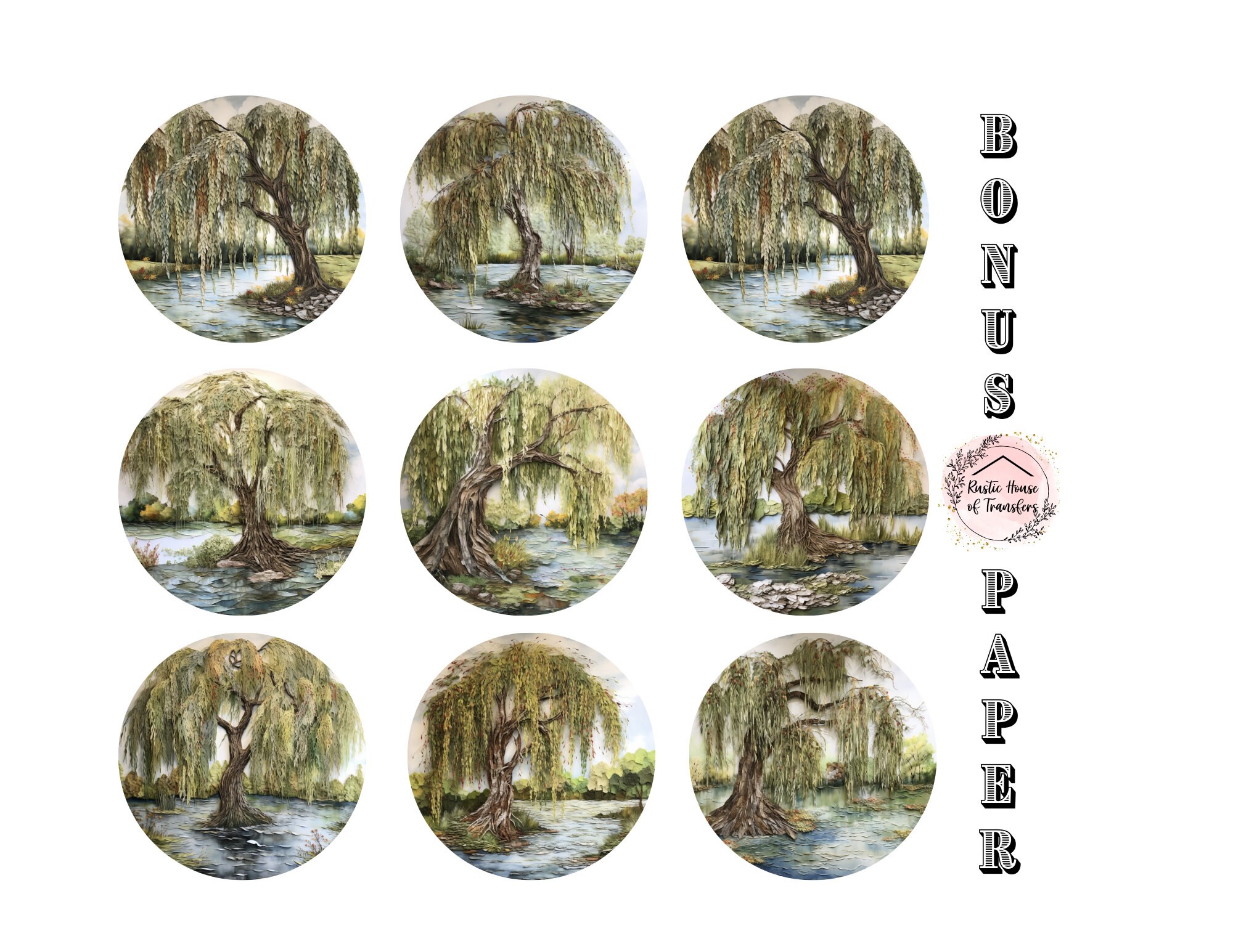 Abstract Weeping Willow Tree Scrapbook Half Pages Junk Journal Collage ...