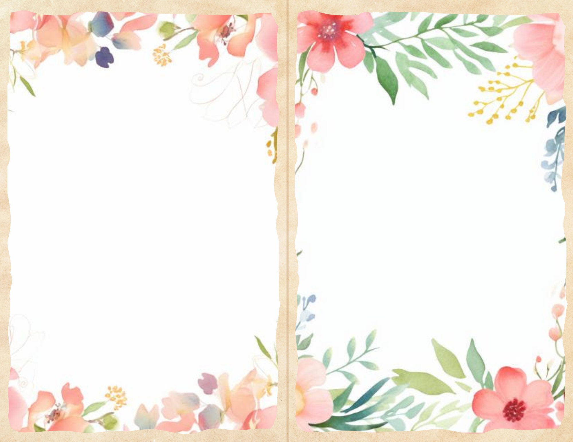 Botanical Border Stationary Junk Journal Pages / Floral Paper Trim ...