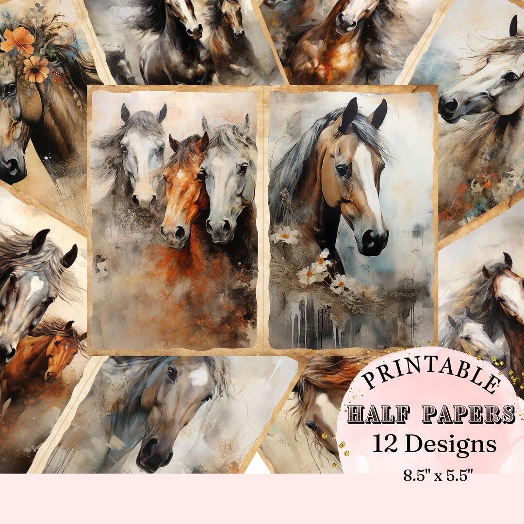 Beautiful Horses With Flowers Collage Junk Journal Collage Scrapbook ...