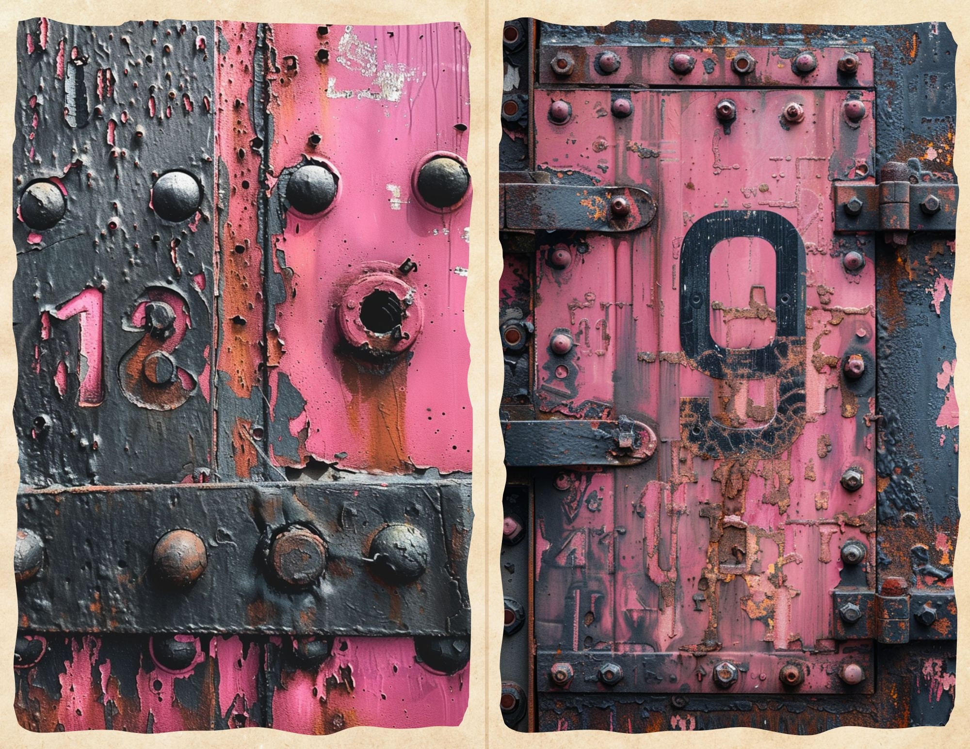 Pink & Black Old Rusty Metal With Numbers Mix Media Collage Junk ...