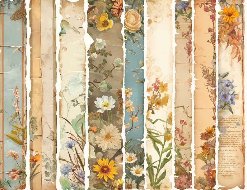 Vintage Botanical Book Spine Strips: Junk Journal Printable (digital ...