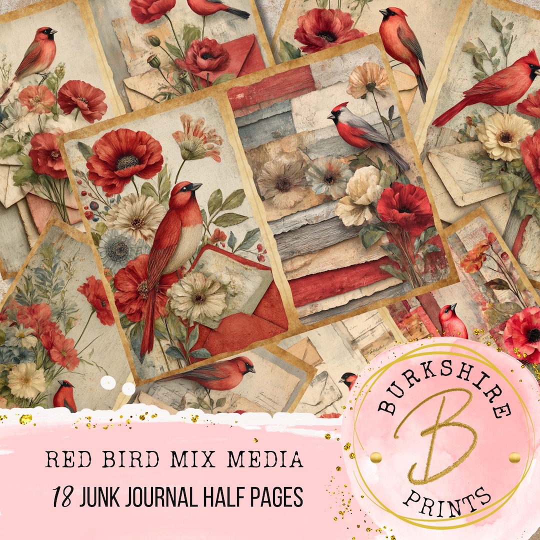 Vintage Springtime Reverie Cardinal Bird Floral Junk Journal Kit ...