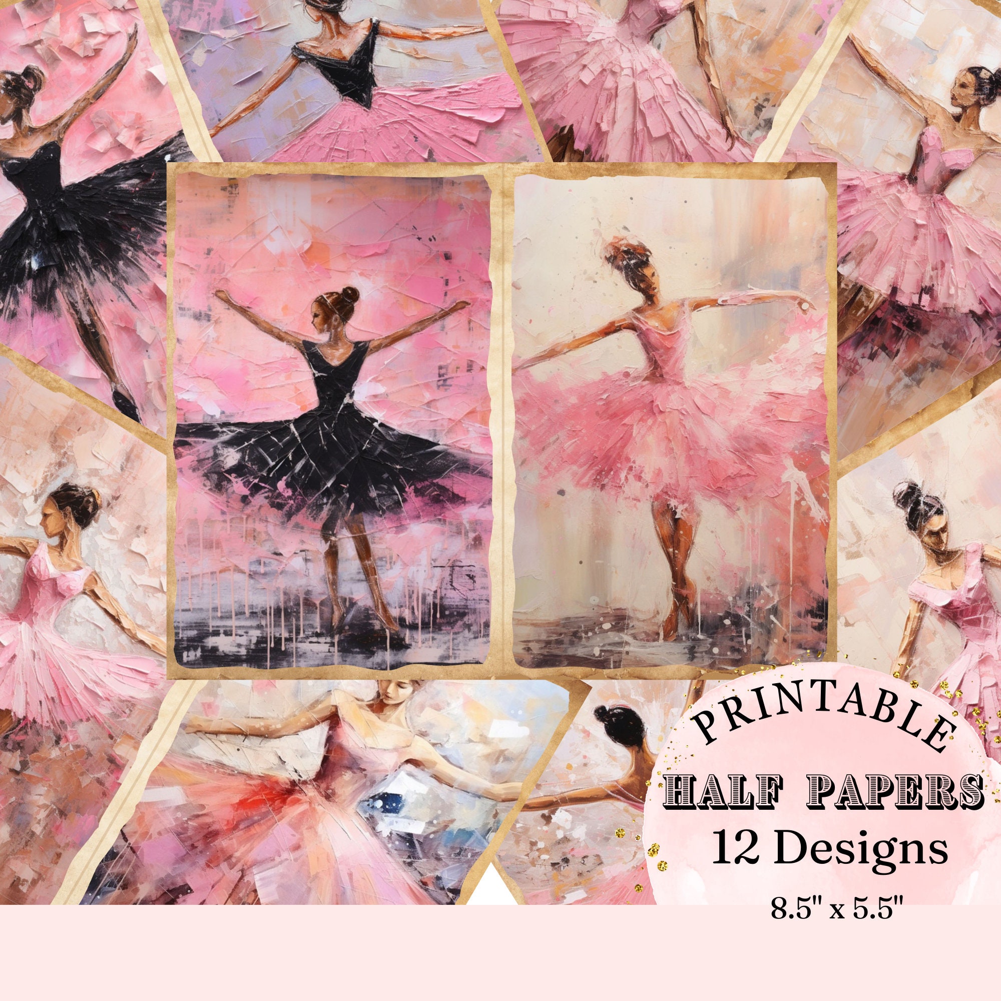 Abstract Dancing Ballerina Collage Half Page Junk Journal Mix Media ...