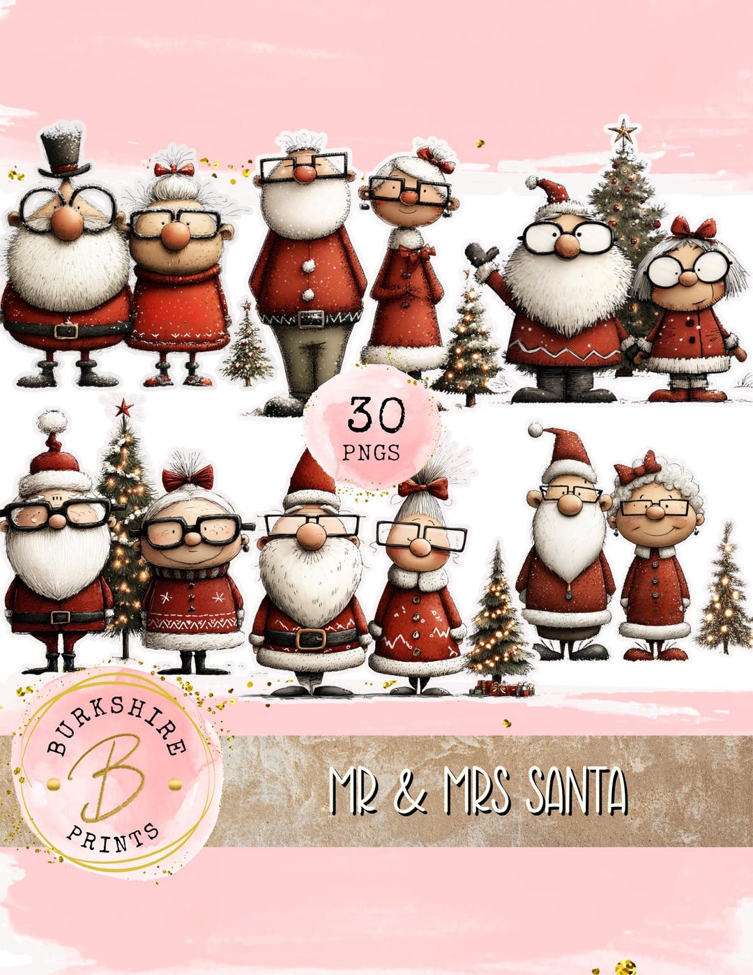 Mr and Mrs Santa Clipart: Cozy Christmas Couple PNG (30 Png Digital ...