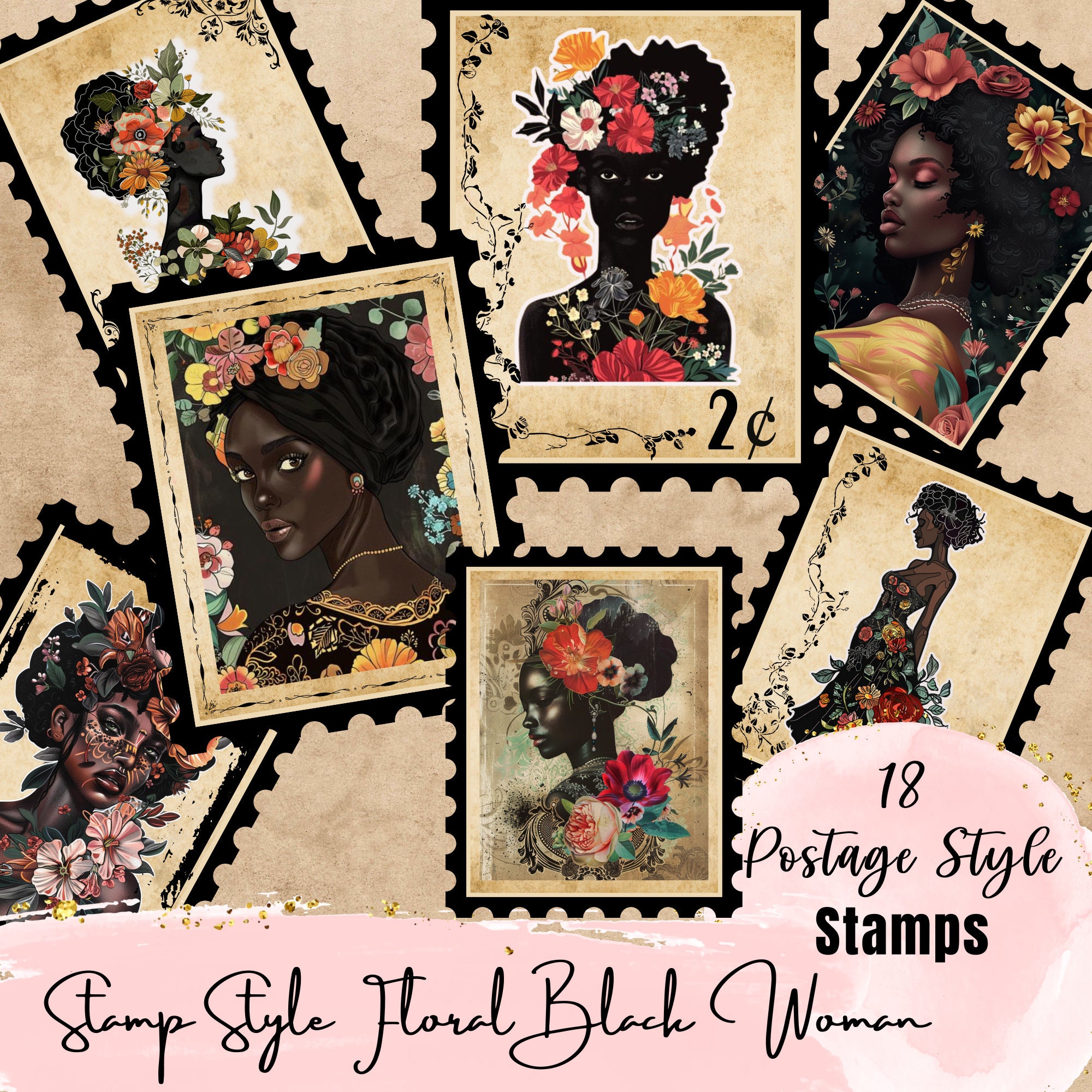 Victorian Black Lady Postage Stamp Black History Month Fussy Cut ...