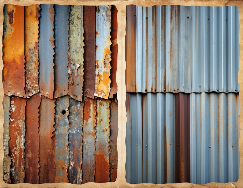 Old Rusty Corrugated Metal Pieces Half Pages Junk Journal Collage ...