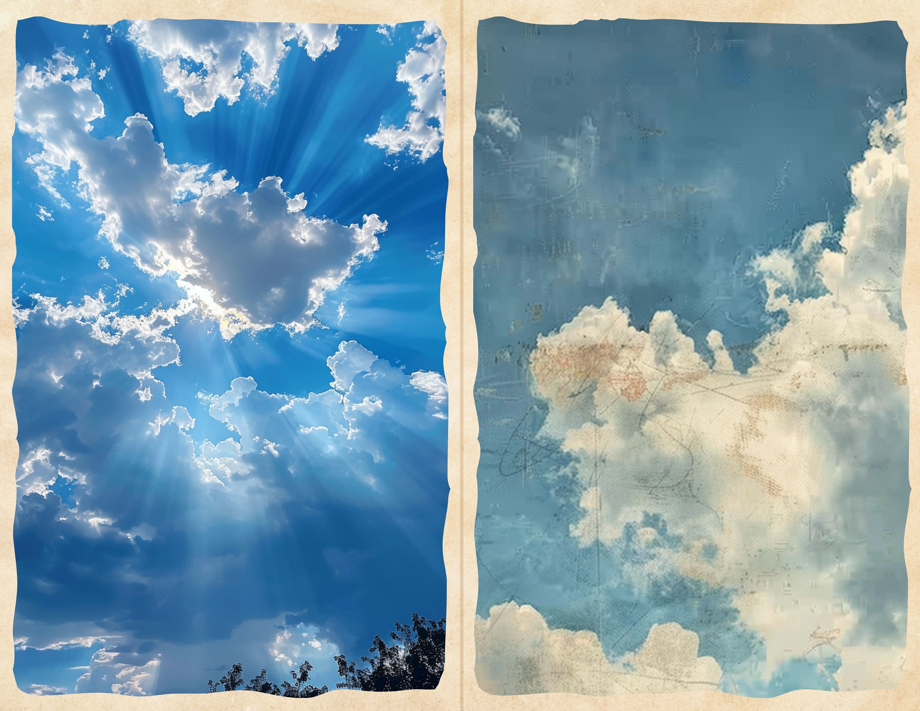 Rustic Blue Clouds / Cloudy Skies Junk Journal Pages / Pillow Clouds ...