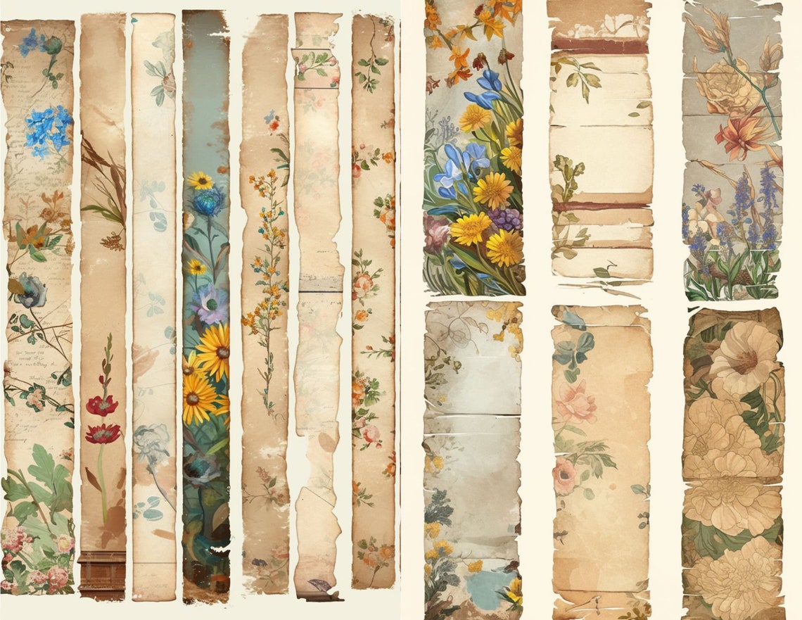 Vintage Botanical Book Spine Strips: Junk Journal Printable (digital ...