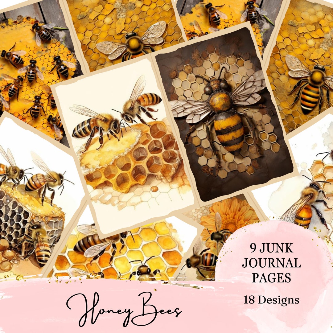 Honey Bees Junk Journal Pages / Honey Comb Printable Kit / Bee Collage ...