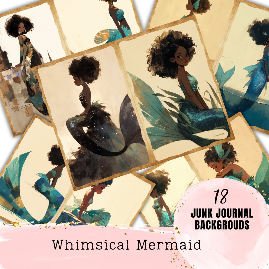 Whimsical African American Mermaid Black Woman Nautical Junk Journal ...
