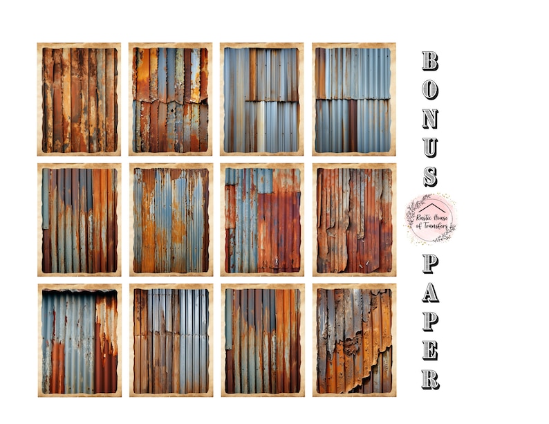 Old Rusty Corrugated Metal Pieces Half Pages Junk Journal Collage ...