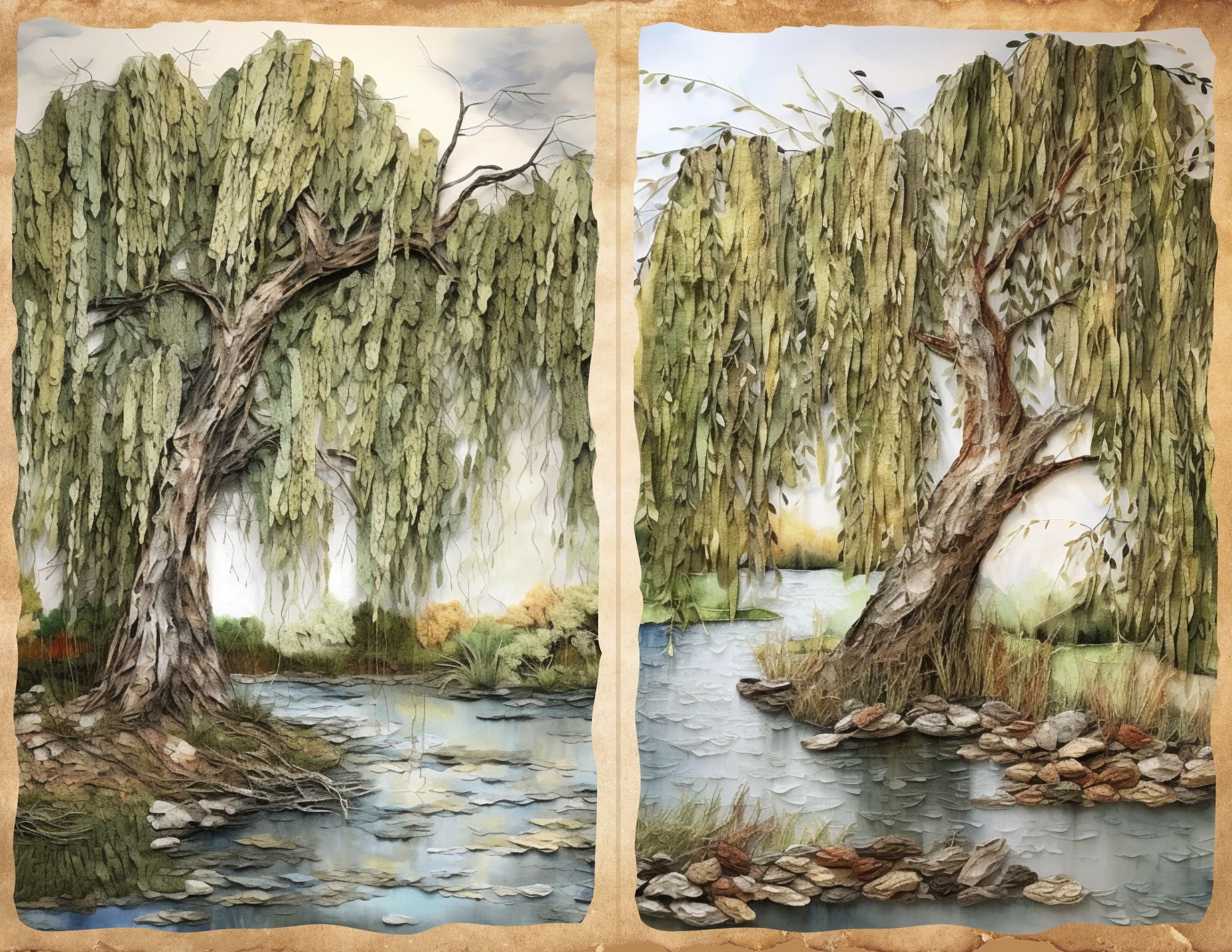 Abstract Weeping Willow Tree Scrapbook Half Pages Junk Journal Collage ...