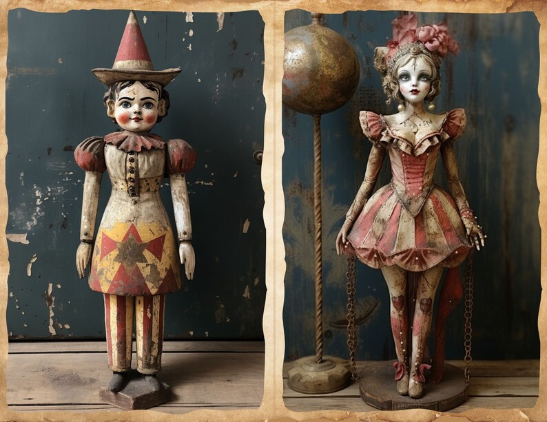 Vintage Rustic Metal Circus Performer Toy, Antique Printable Half Pages ...