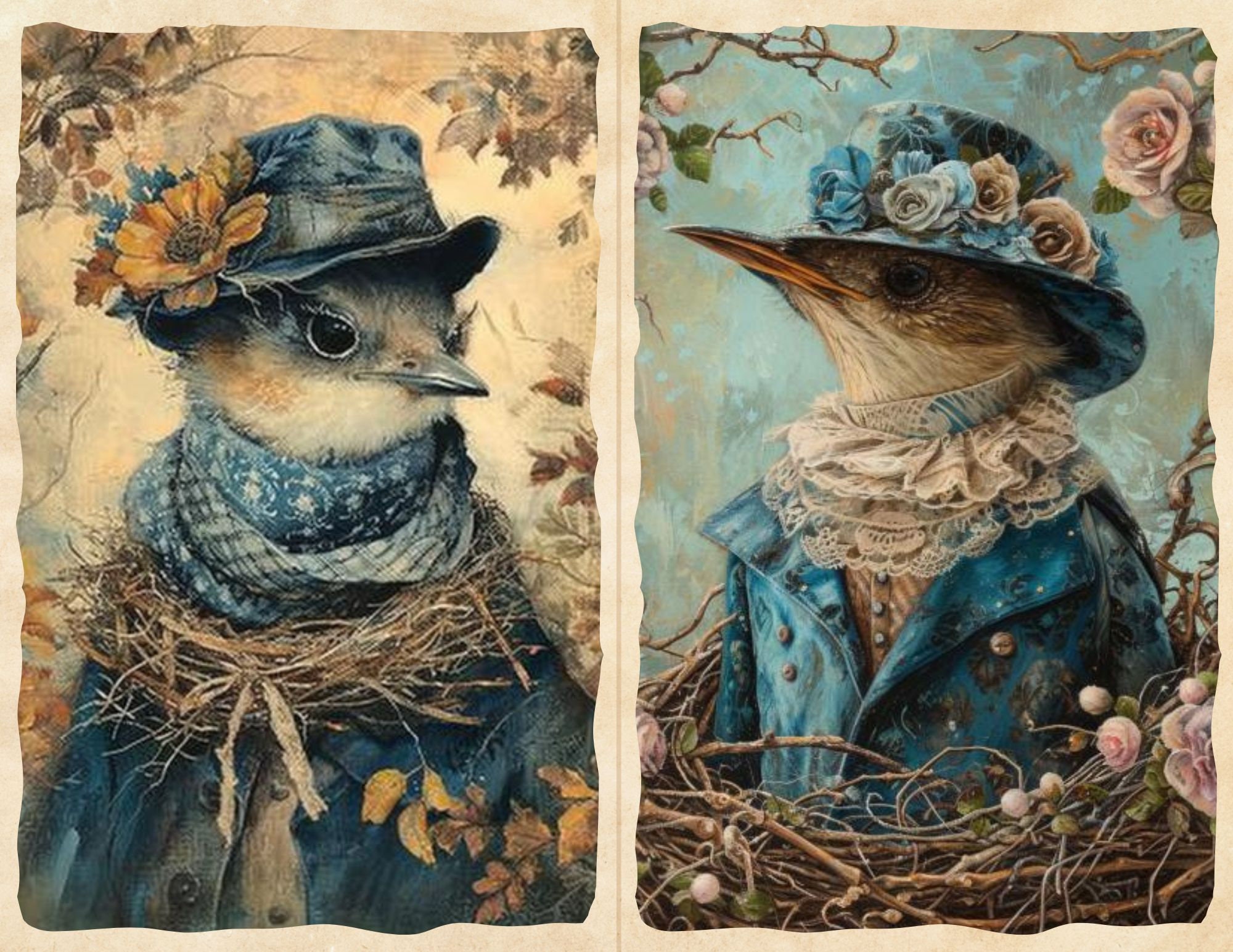 Junk Journal Anthropomorphic Quirky Bird Kit / Bird in A Nest Pages ...