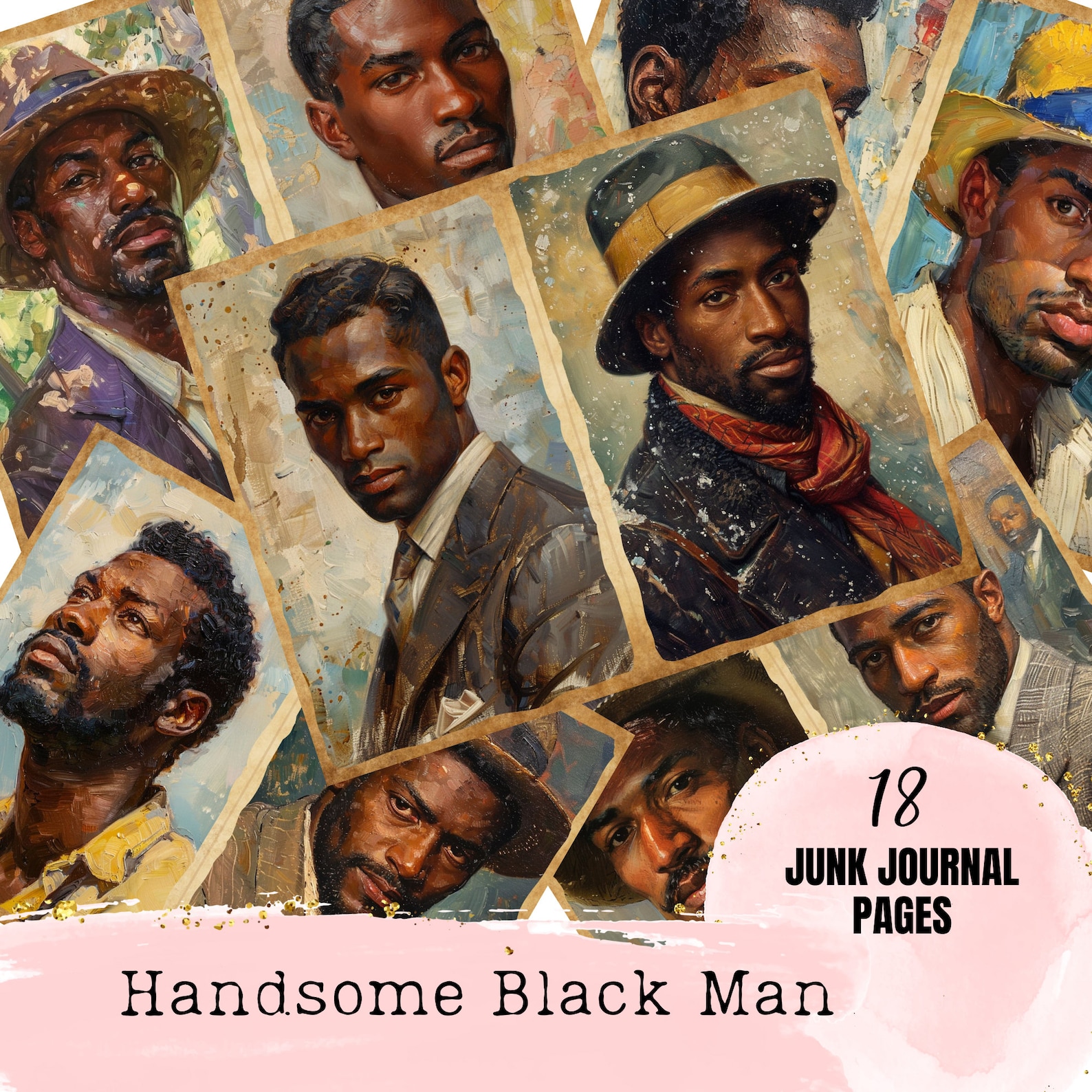 Vintage Black Man Junk Journal Pages, Rustic Photo, African Amercian ...