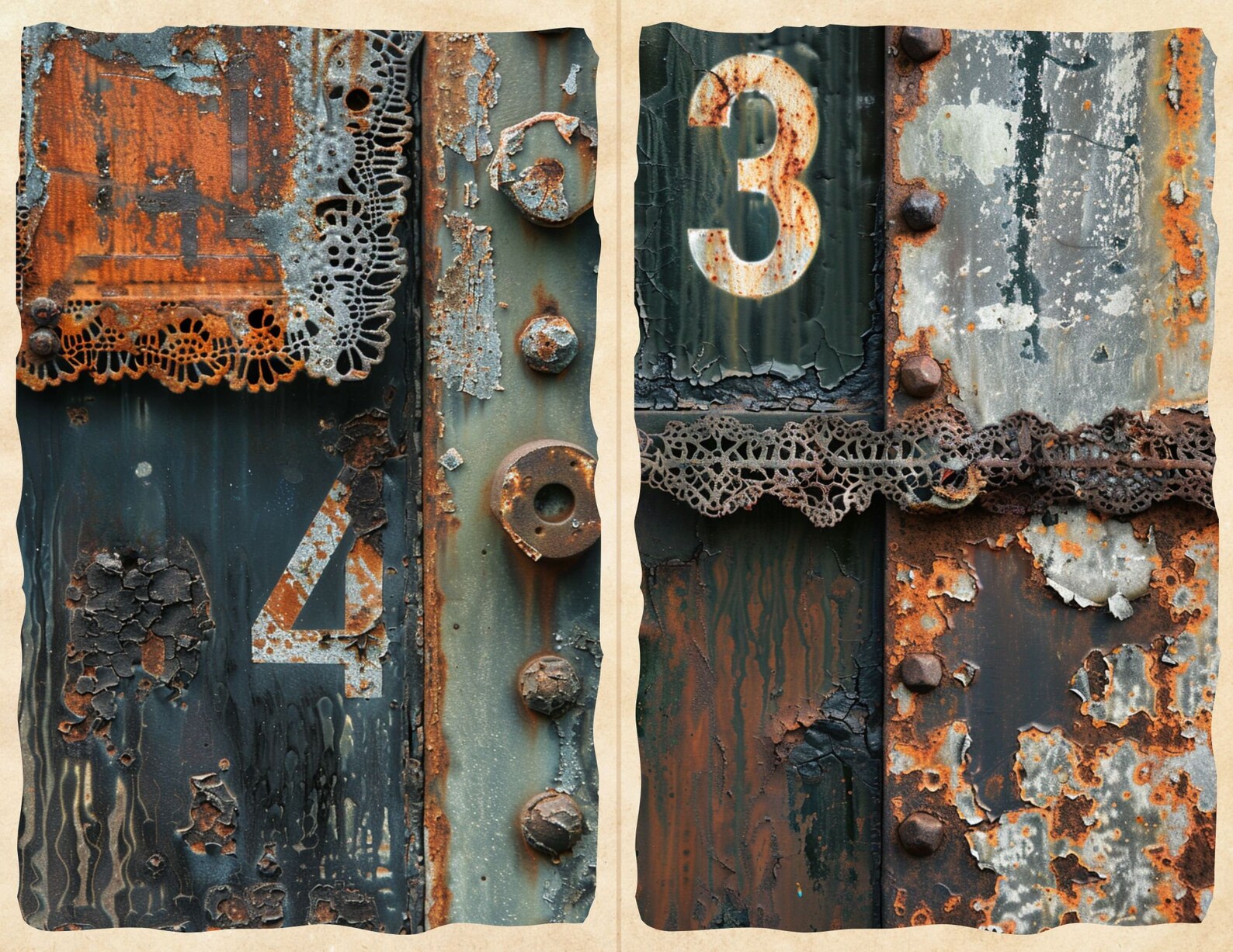 Rustic Metal and Lace With Numbers Mix Media Collage Junk Journal Metal ...