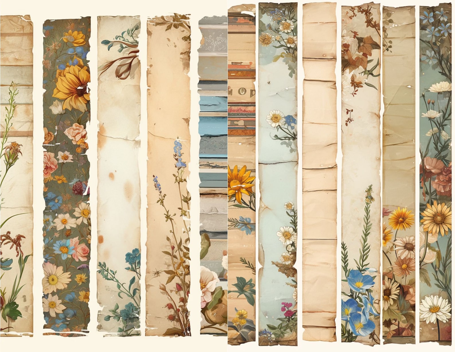 Vintage Botanical Book Spine Strips: Junk Journal Printable (digital ...