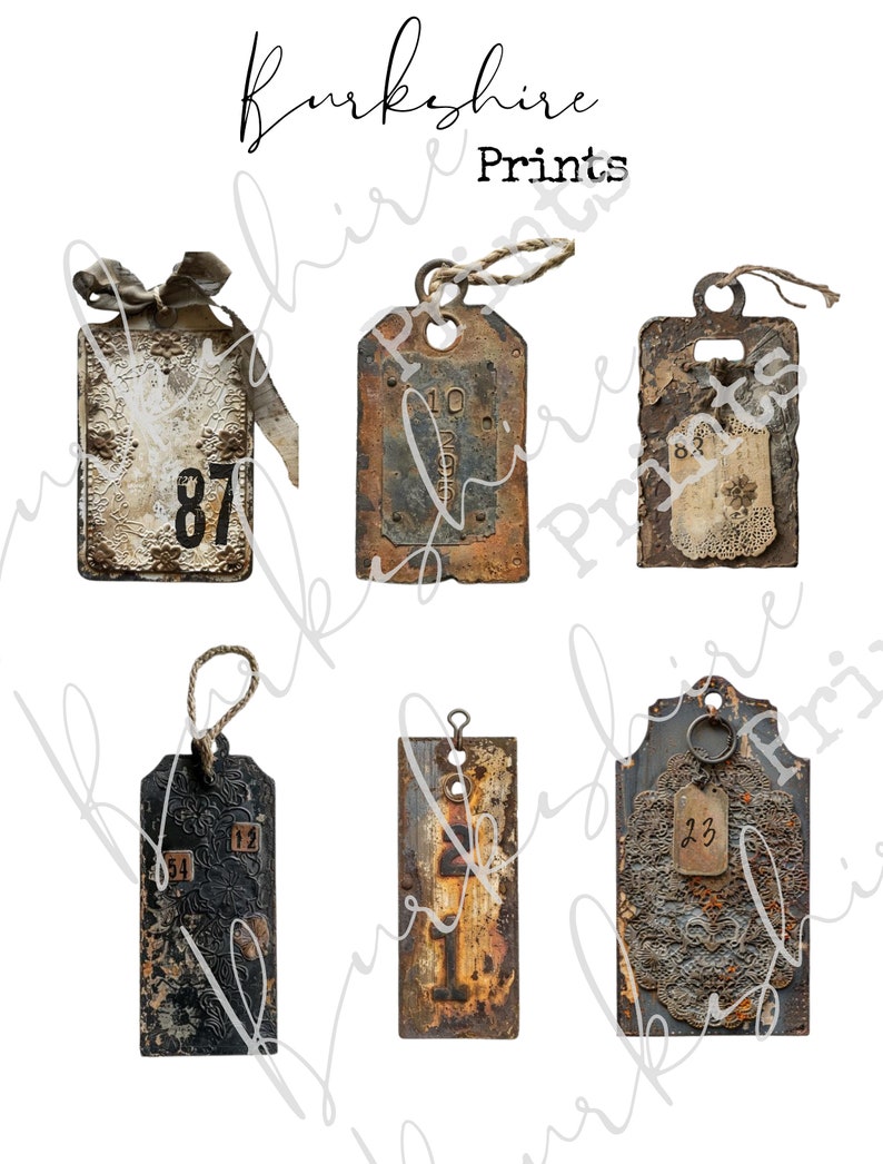 Industrial Grunge Steampunk Tags / Fussy Cut Number Tags / Ephemera ...