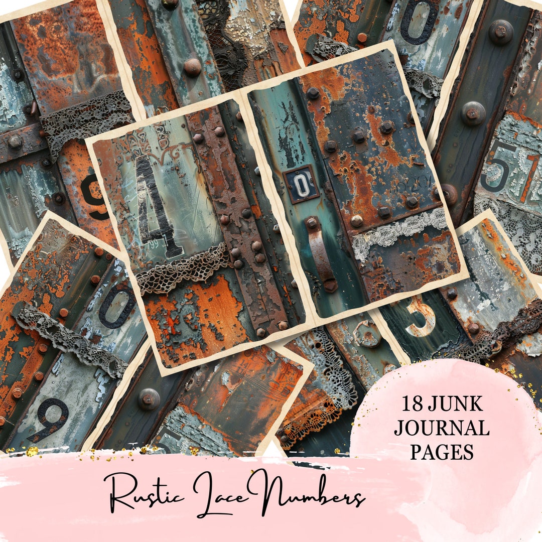 Rustic Metal and Lace With Numbers Mix Media Collage Junk Journal Metal ...
