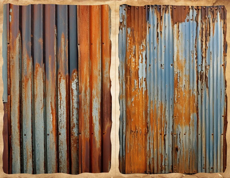 Old Rusty Corrugated Metal Pieces Half Pages Junk Journal Collage ...