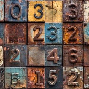 Old Vintage Rustic Number Blocks Mix Media Collage Junk Journal Metal ...