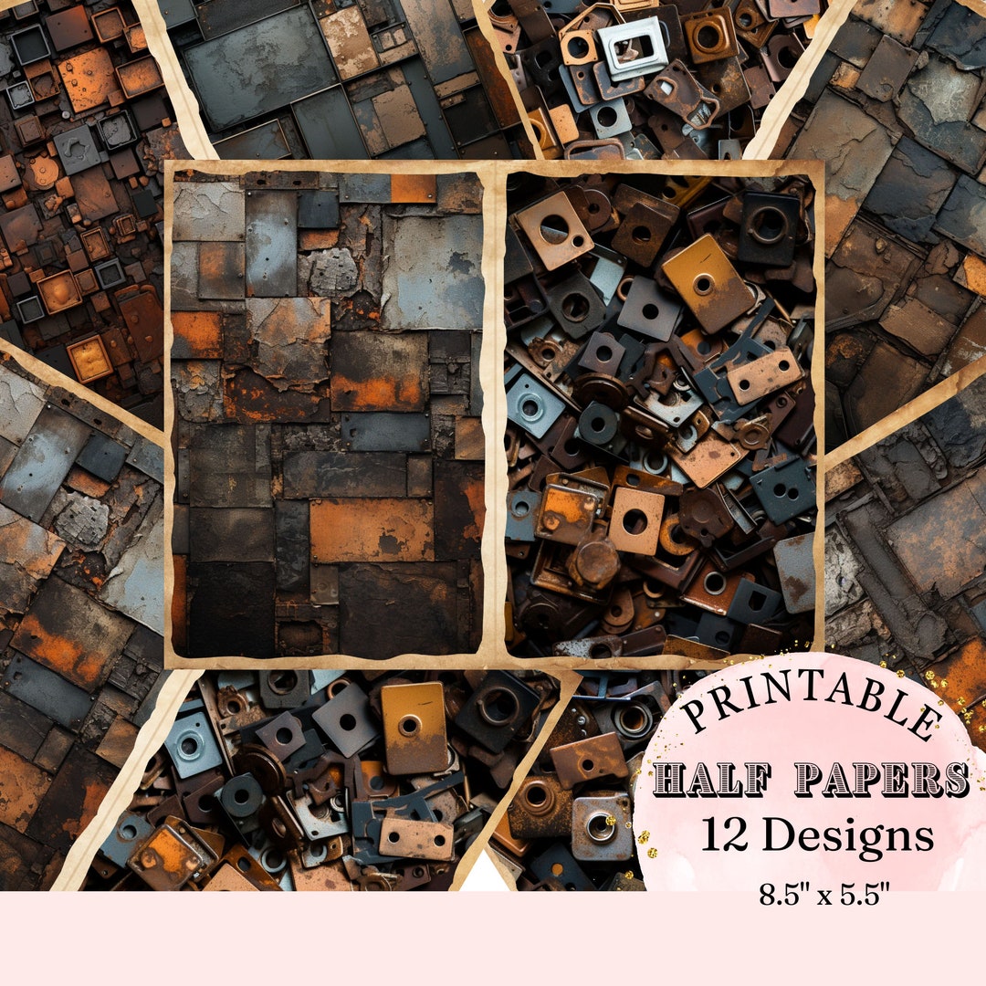 Old Rusty Scrap Metal Pieces Half Pages Junk Journal Collage Scrapbook ...
