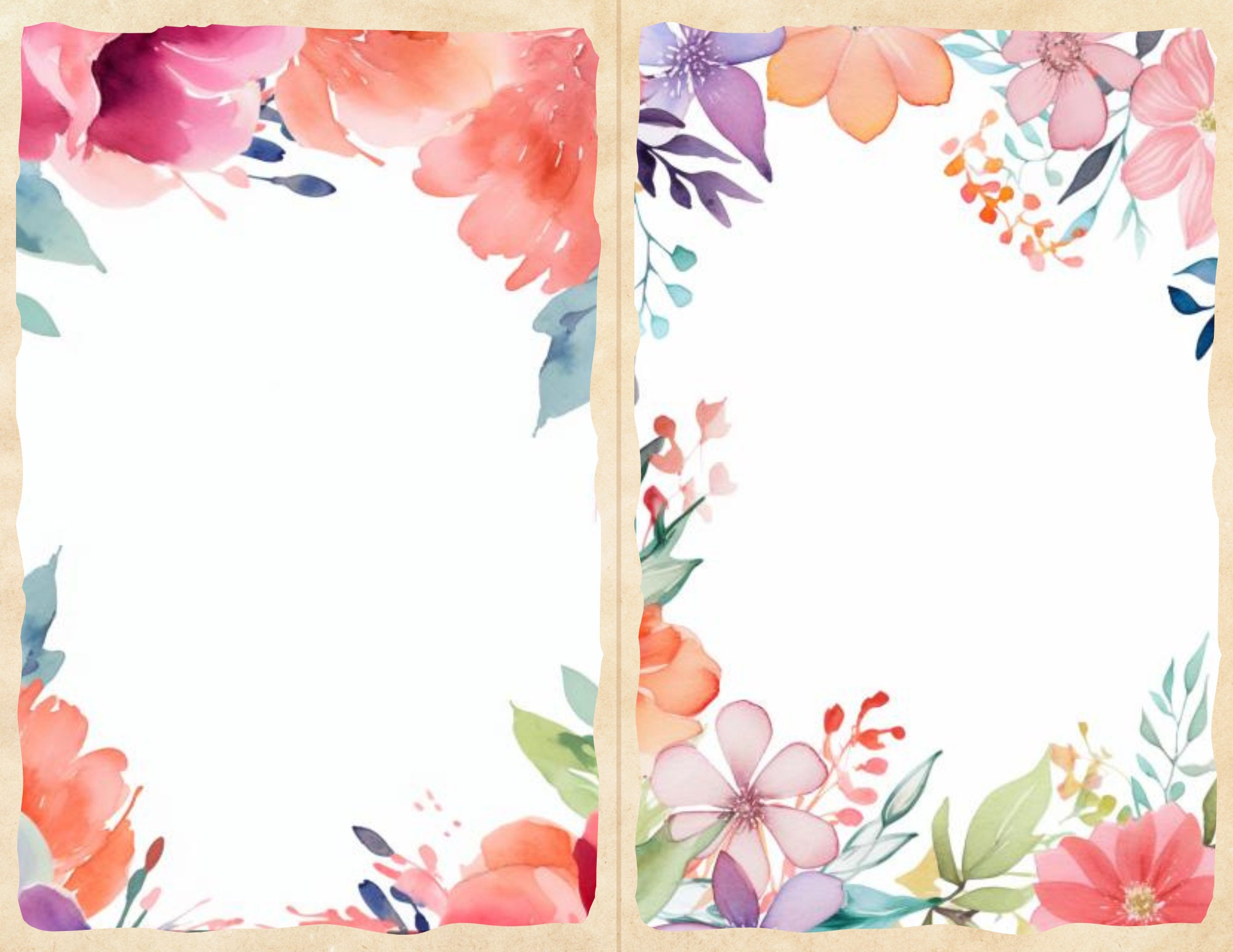 Botanical Border Stationary Junk Journal Pages / Floral Paper Trim ...