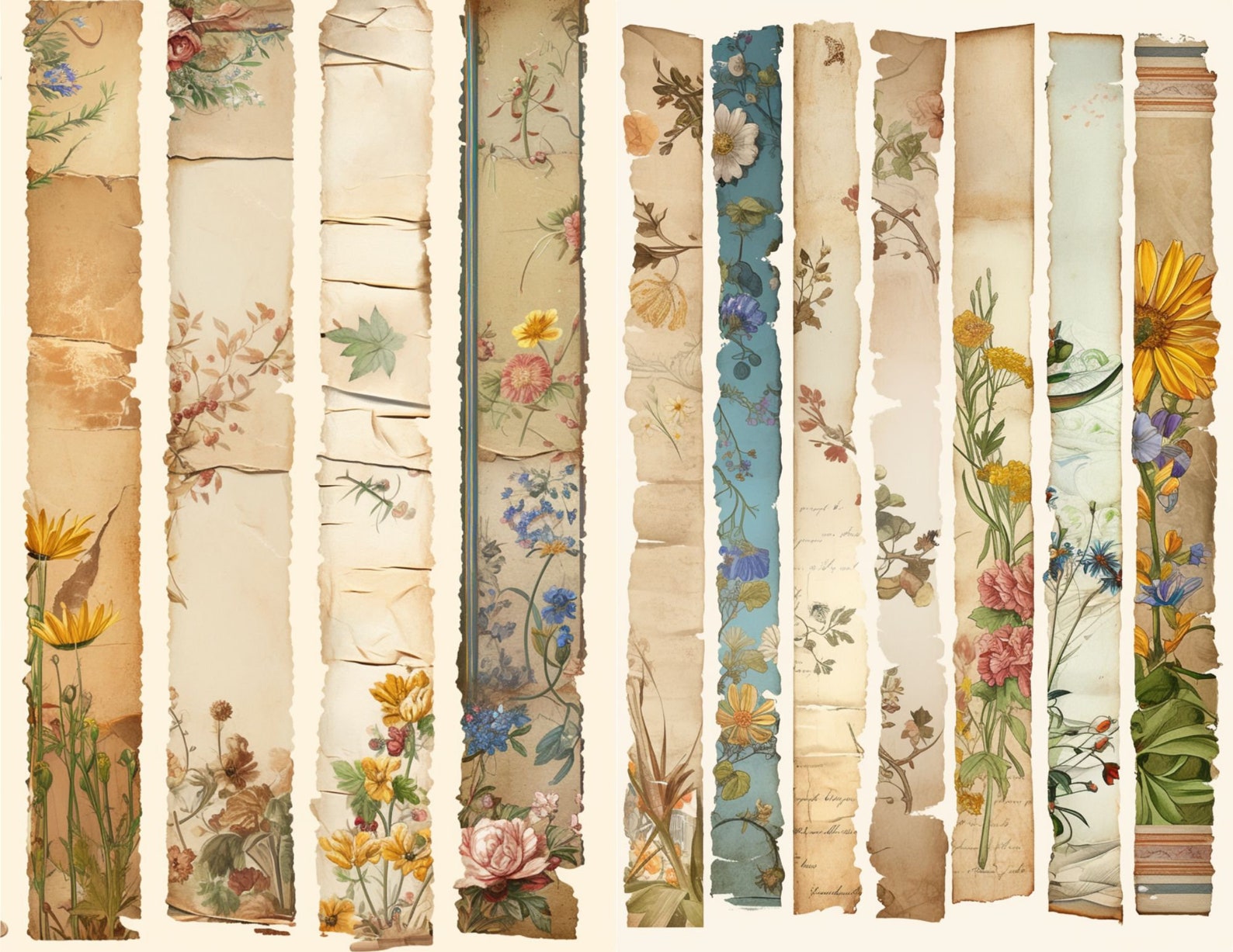 Vintage Botanical Book Spine Strips: Junk Journal Printable (digital ...