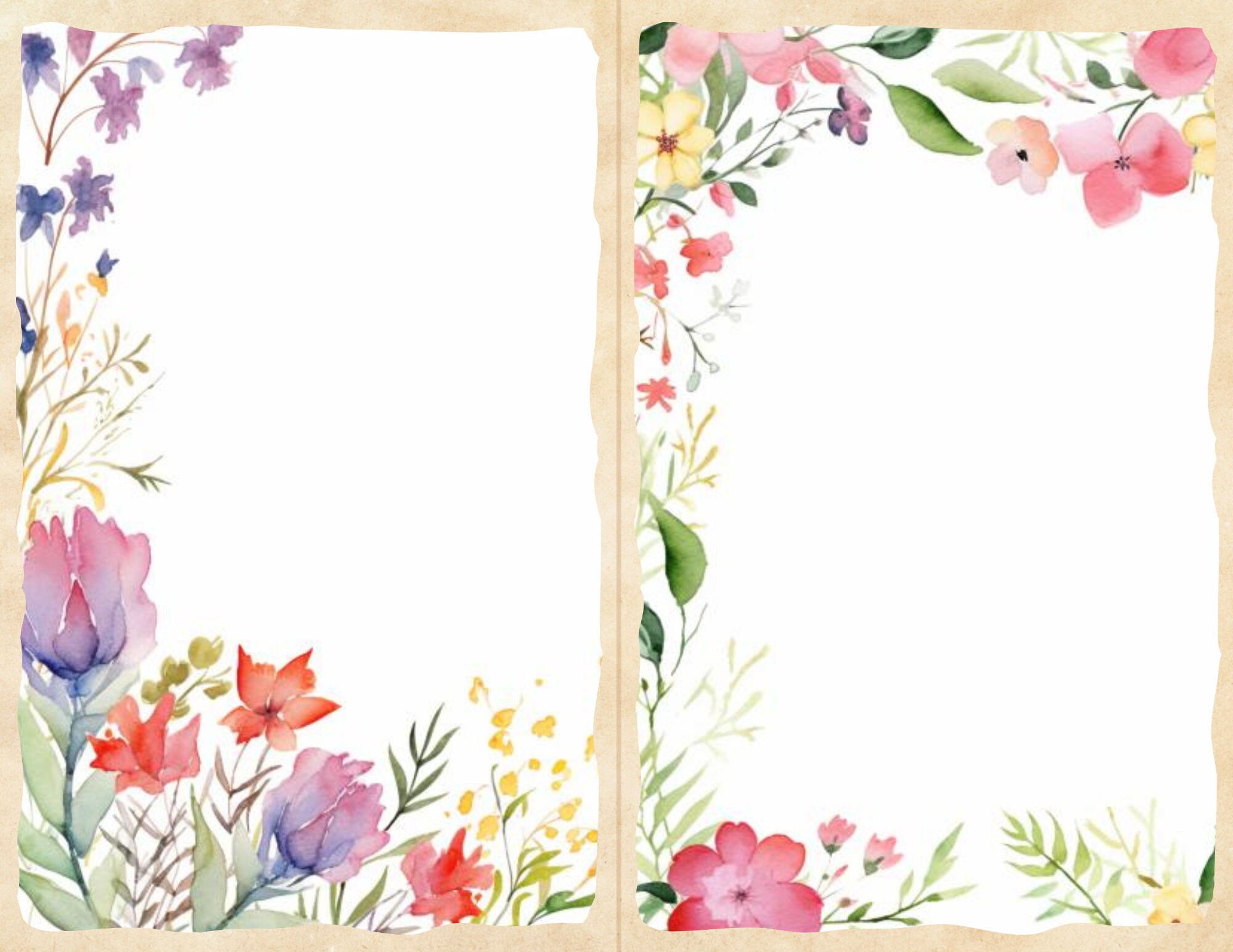 Botanical Border Stationary Junk Journal Pages / Floral Paper Trim ...
