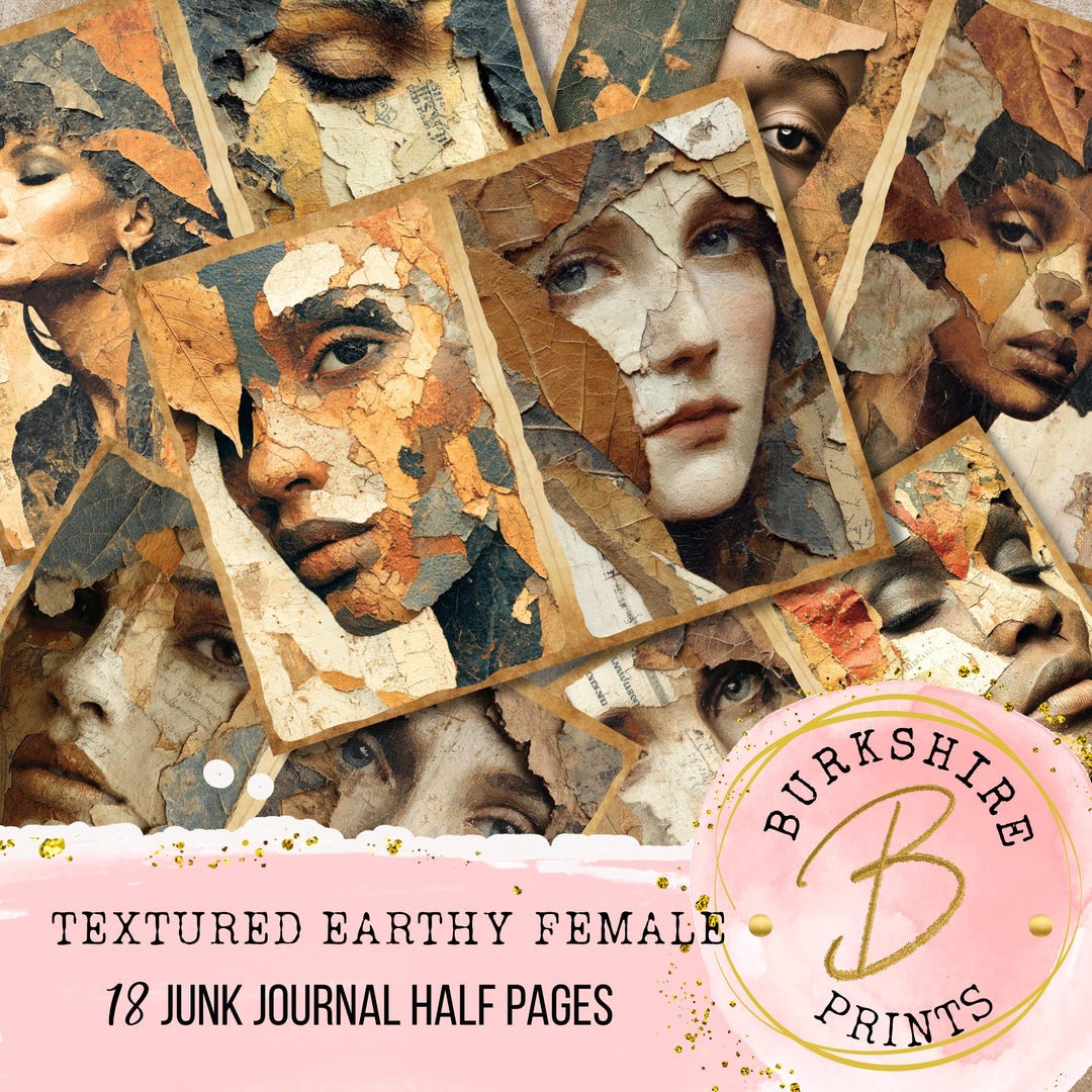 Textured Earthy Female Portrait Collage Mix Media, Diverse Women ...