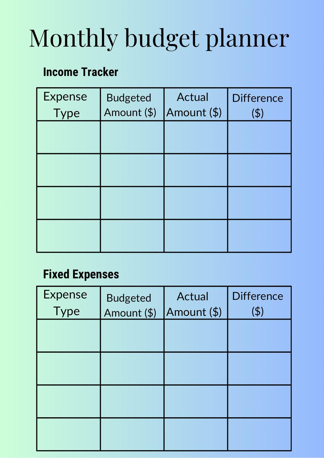 Printable Monthly Budget Planner | Expense Tracker | Financial ...