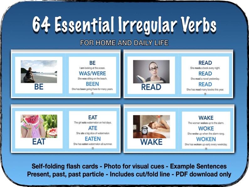 64 Essential Irregular Verbs: Print and Fold Flash Cards - Etsy