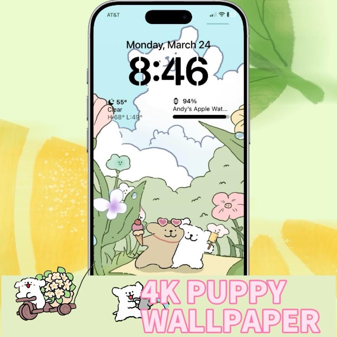 Puppy Love Garden Wallpaper | 4K Cute Romantic Nature Lock Screen - Etsy UK