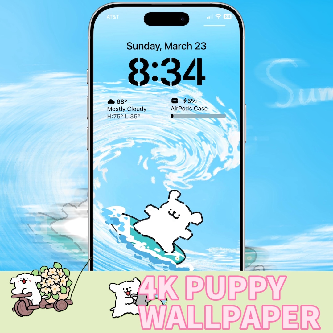 Surfing Puppy Wallpaper 4K Cute Summer Ocean Lock Screen - Etsy